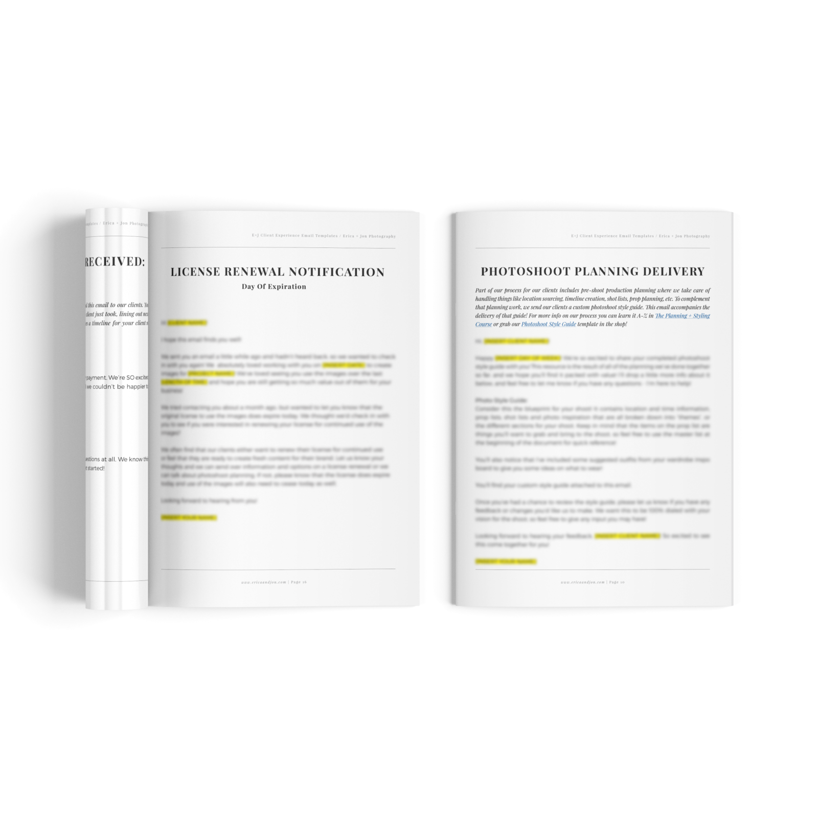 E+J Client Email Templates - Erica + Jon Photography